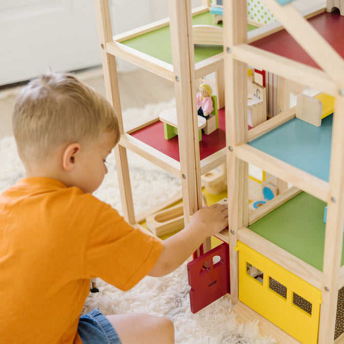 Hi-Rise Wooden Dollhouse and Furniture Set | Melissa & Doug