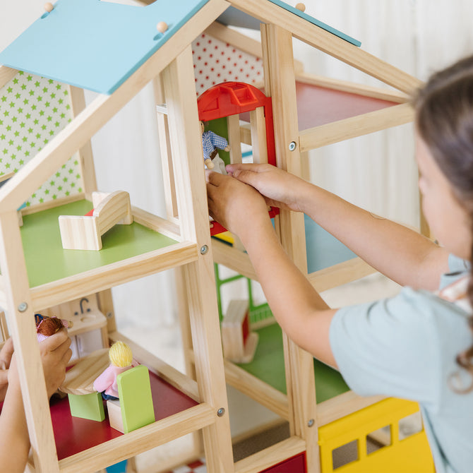 Hi-Rise Wooden Dollhouse and Furniture Set | Melissa & Doug
